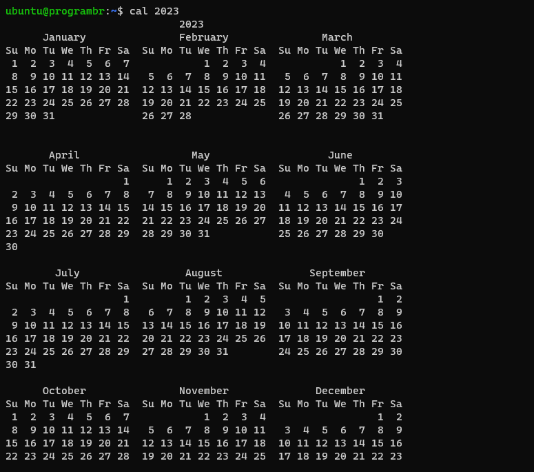 Cal command in Linux/Unix, Uses of cal command with example