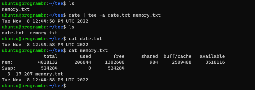 tee command in Linux, Uses of tee command with examples